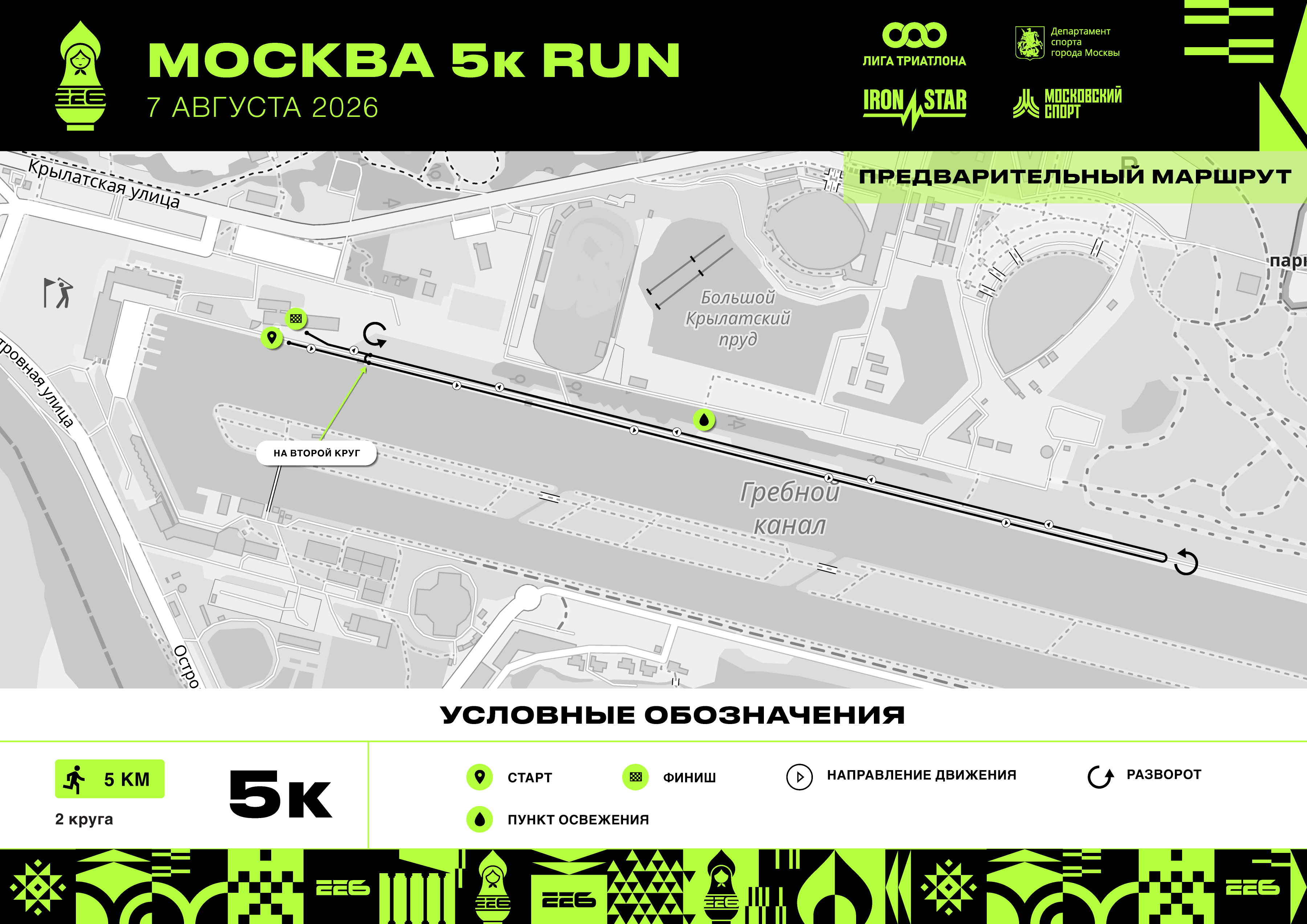 Race course ЛИГА ТРИАТЛОНА & IRONSTAR МОСКВА 5к RUN 2026 07.08.2026 в ...